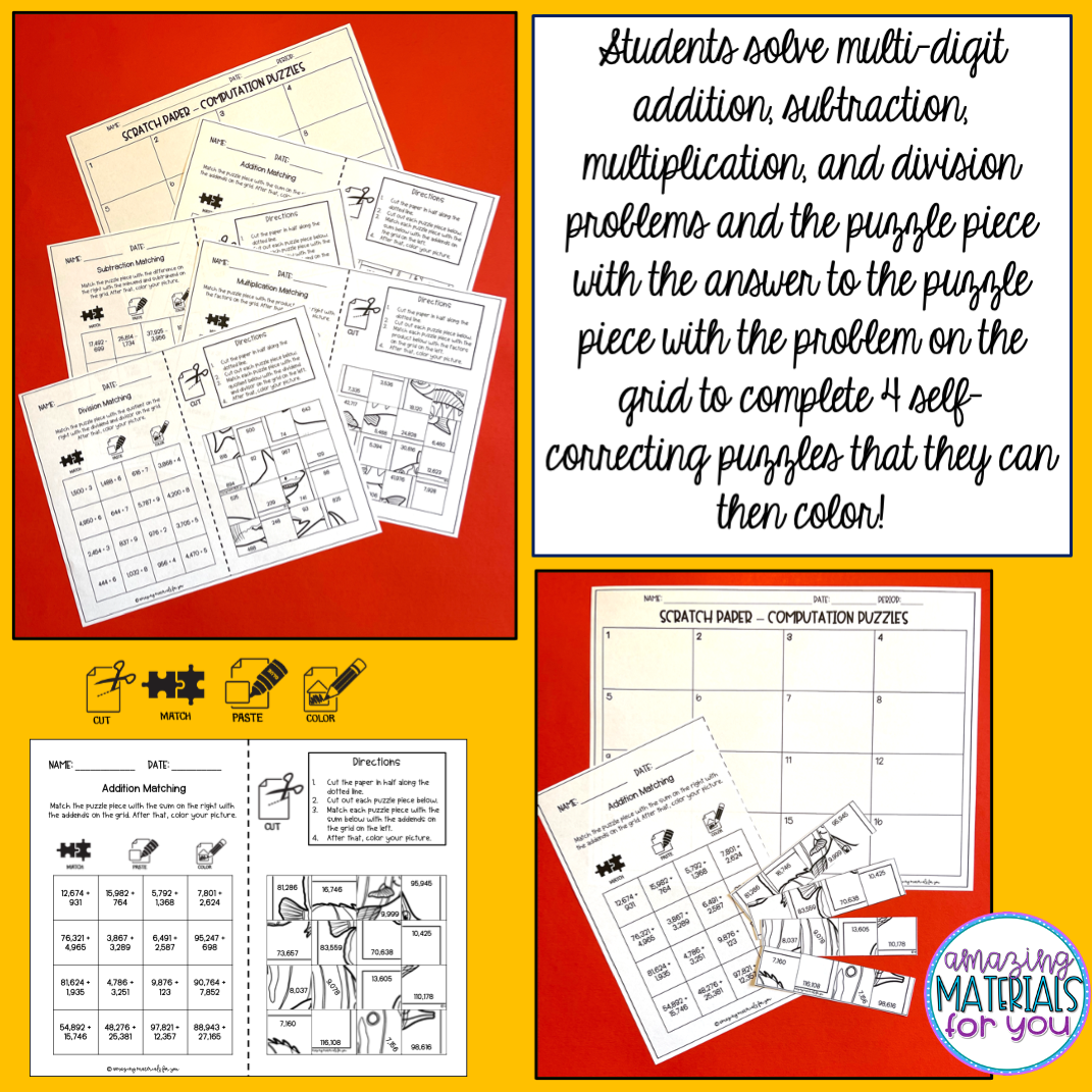 Whole Number Operations | Puzzles, Mazes, Task Cards | Made By Teachers