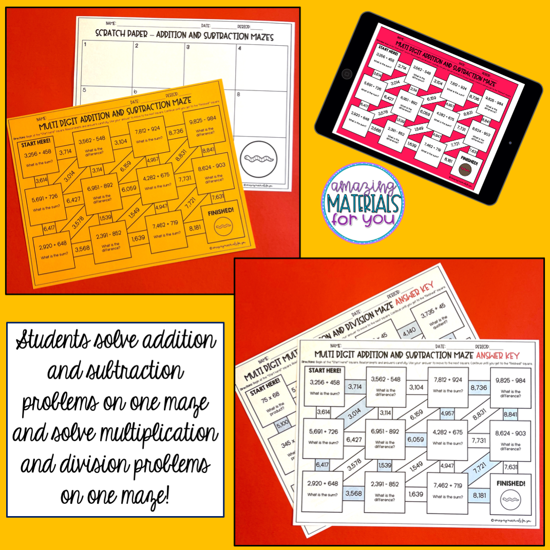 Whole Number Operations | Puzzles, Mazes, Task Cards | Made By Teachers