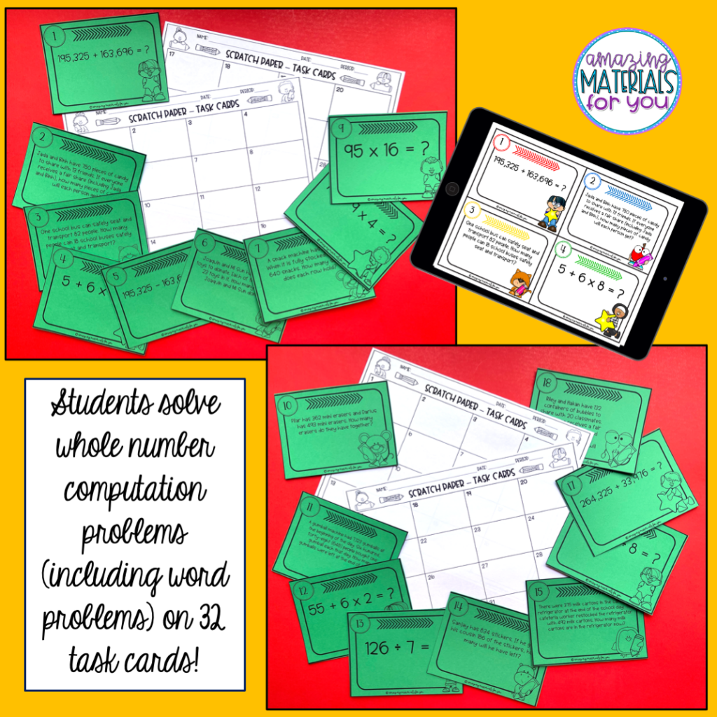 Whole Number Operations | Puzzles, Mazes, Task Cards | Made By Teachers