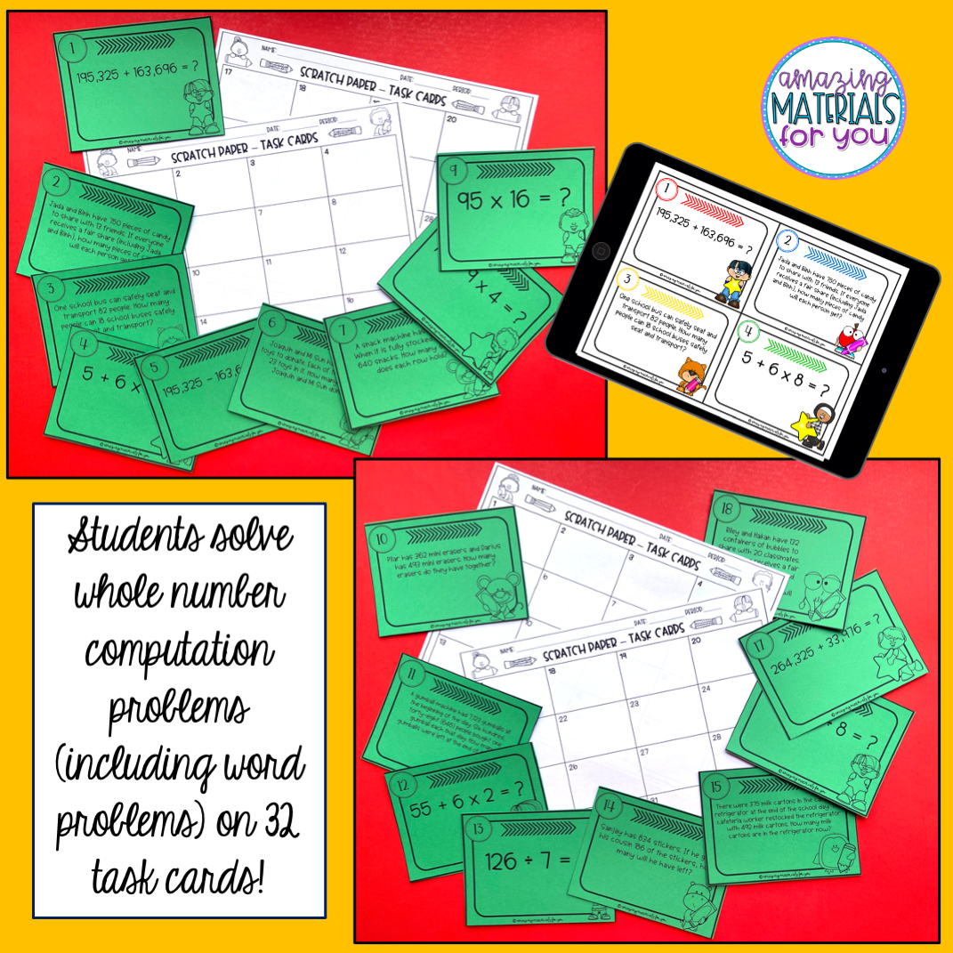 Whole Number Operations | Puzzles, Mazes, Task Cards | Made By Teachers