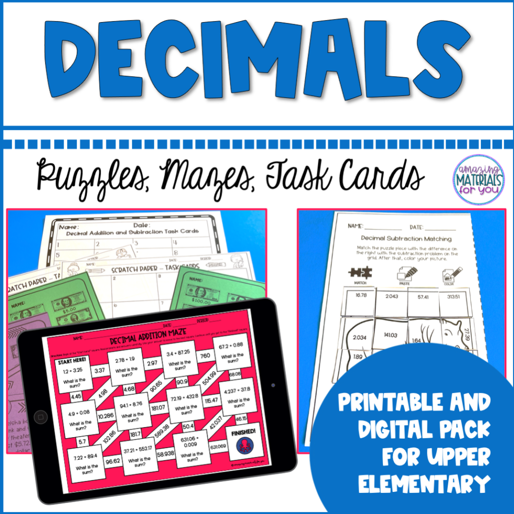 Decimal Addition and Subtraction Puzzles, Mazes, Task Cards | Made By ...