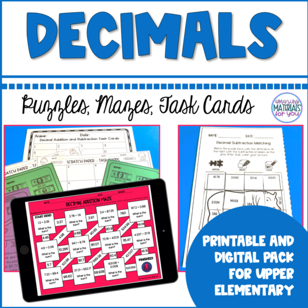 Decimal Addition and Subtraction Puzzles, Mazes, Task Cards | Made By ...