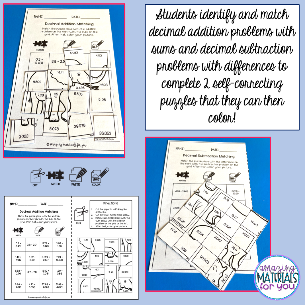 Decimal Addition and Subtraction Puzzles, Mazes, Task Cards | Made By ...