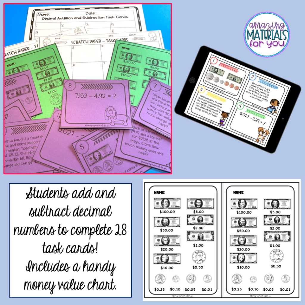 Decimal Addition and Subtraction Puzzles, Mazes, Task Cards | Made By ...