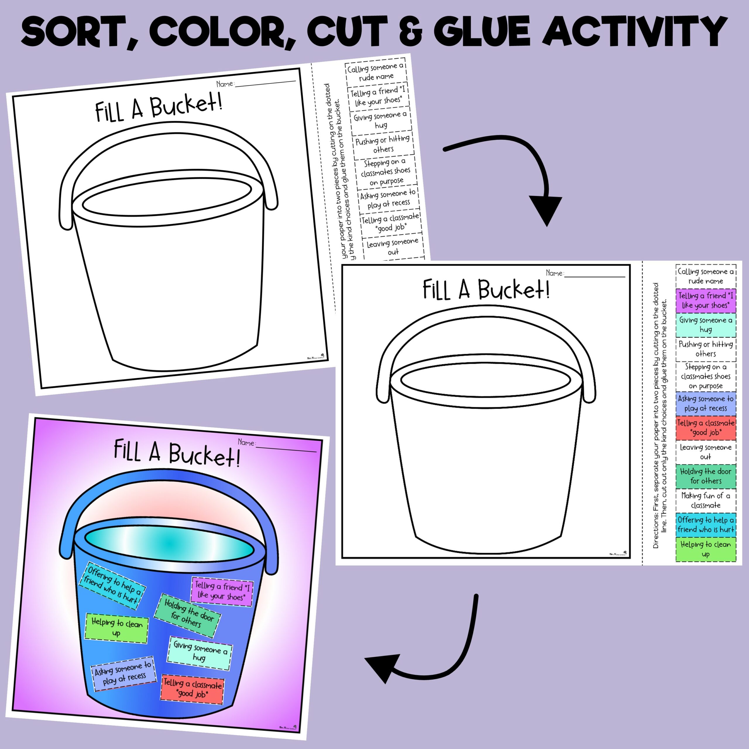 Bucket Filling & Dipping Sorting Activities / A Lesson To Teach ...