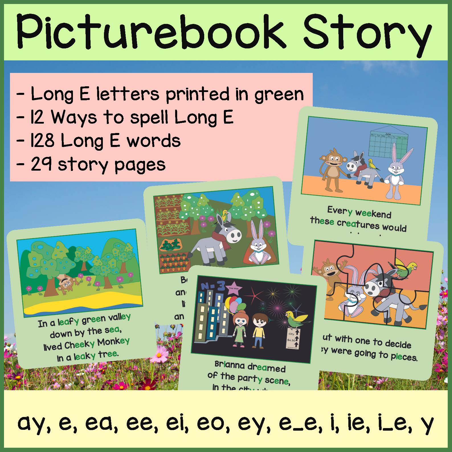 Phonics Story for 12 Long E Word Families + Spelling Activities, Chart ...