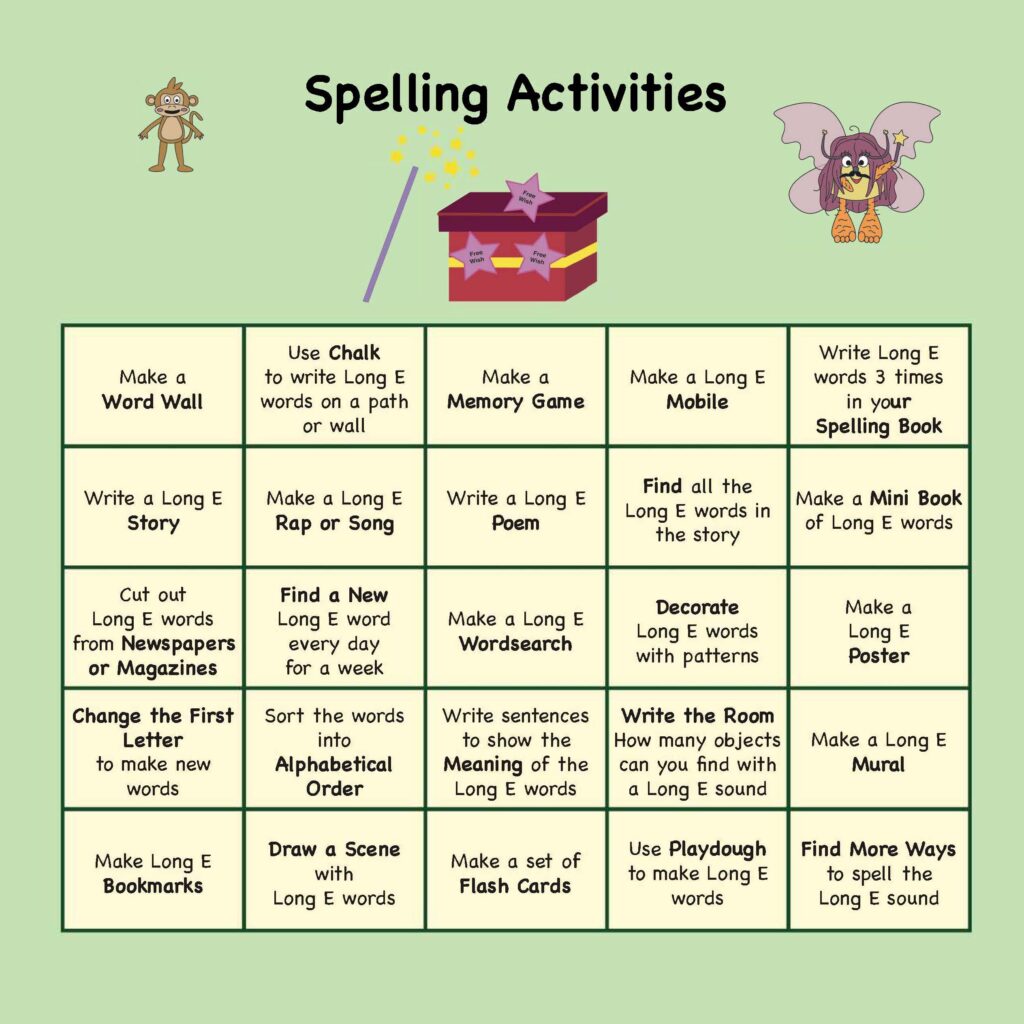 Phonics Story for 12 Long E Word Families + Spelling Activities, Chart ...
