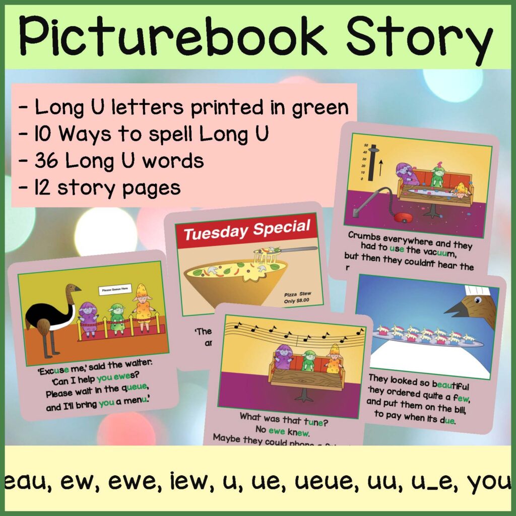 Phonics Story for 10 Long U Word Families + Spelling Activities, Chart ...