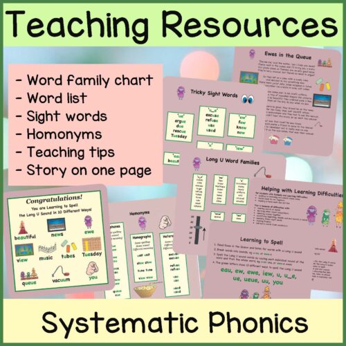 Phonics Story for 10 Long U Word Families + Spelling Activities, Chart ...