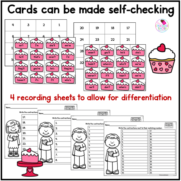 Contractions - Valentine's Day - Task Cards - Worksheets | Made By Teachers