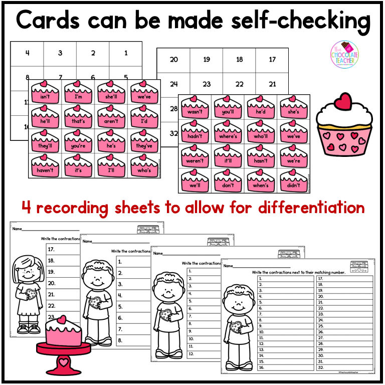 Contractions - Valentine's Day - Task Cards - Worksheets | Made By Teachers