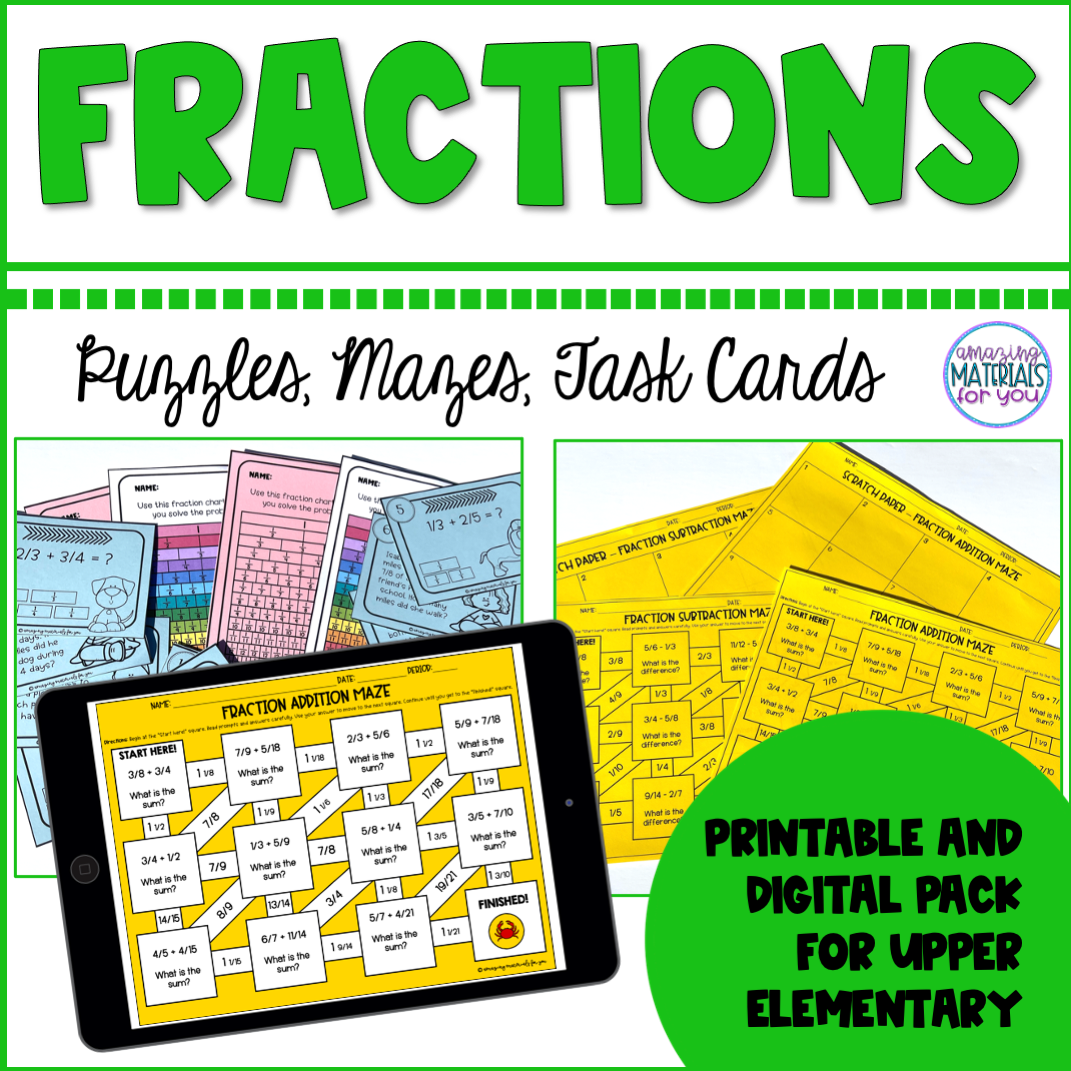 Fraction Addition and Subtraction Puzzles, Mazes, Task Cards | Made By ...