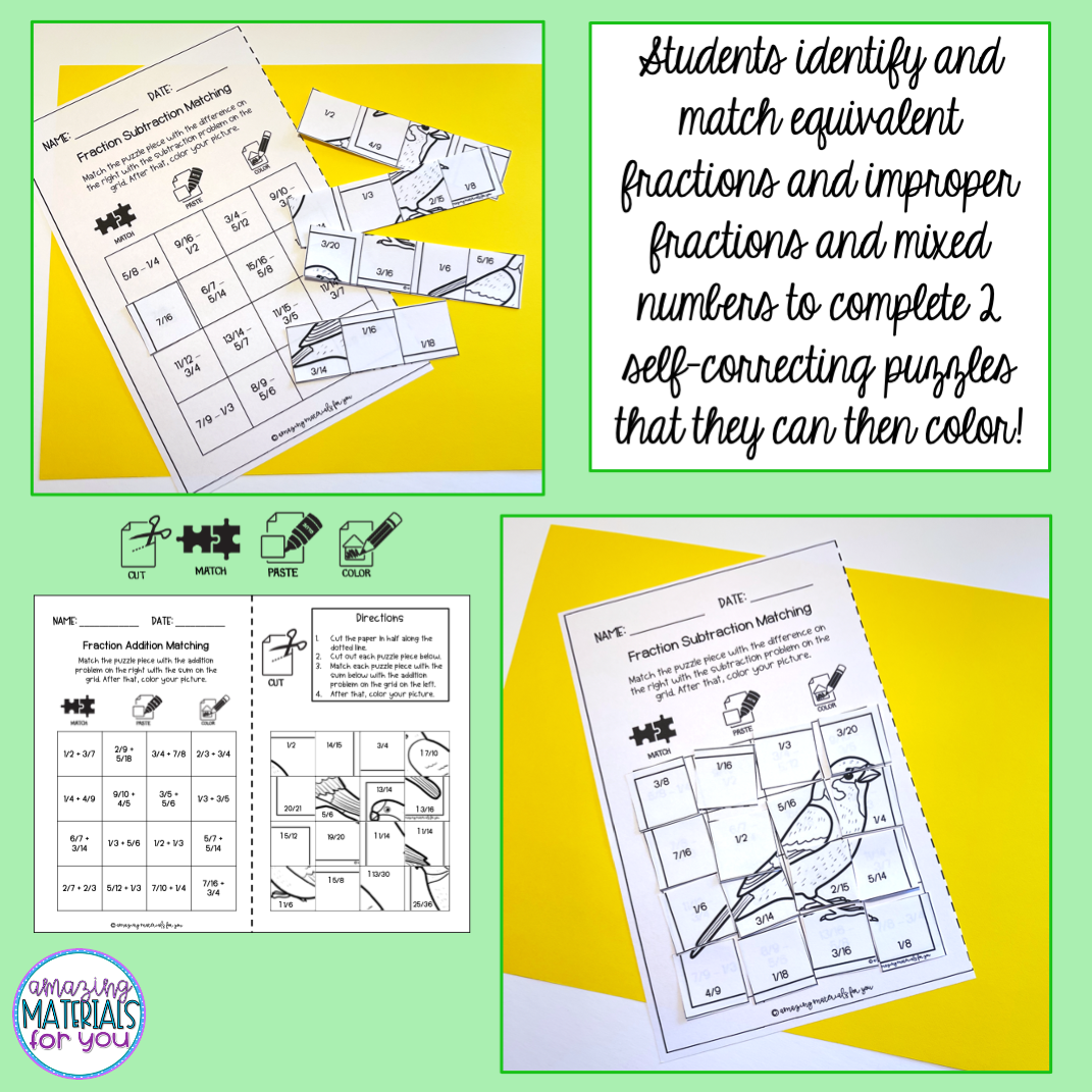 Fraction Addition and Subtraction Puzzles, Mazes, Task Cards | Made By ...