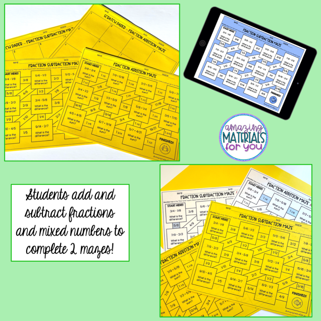 Fraction Addition and Subtraction Puzzles, Mazes, Task Cards | Made By ...