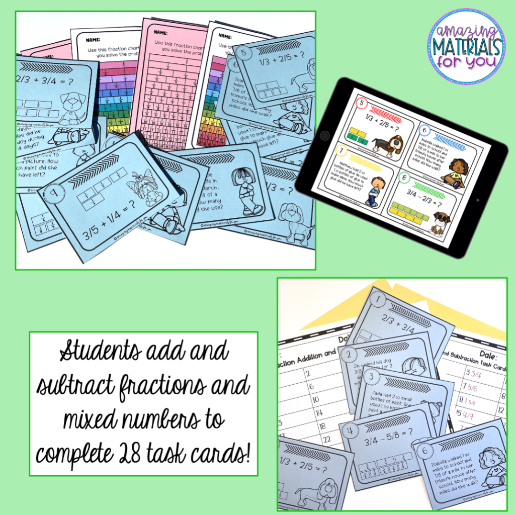 Fraction Addition and Subtraction Puzzles, Mazes, Task Cards | Made By ...