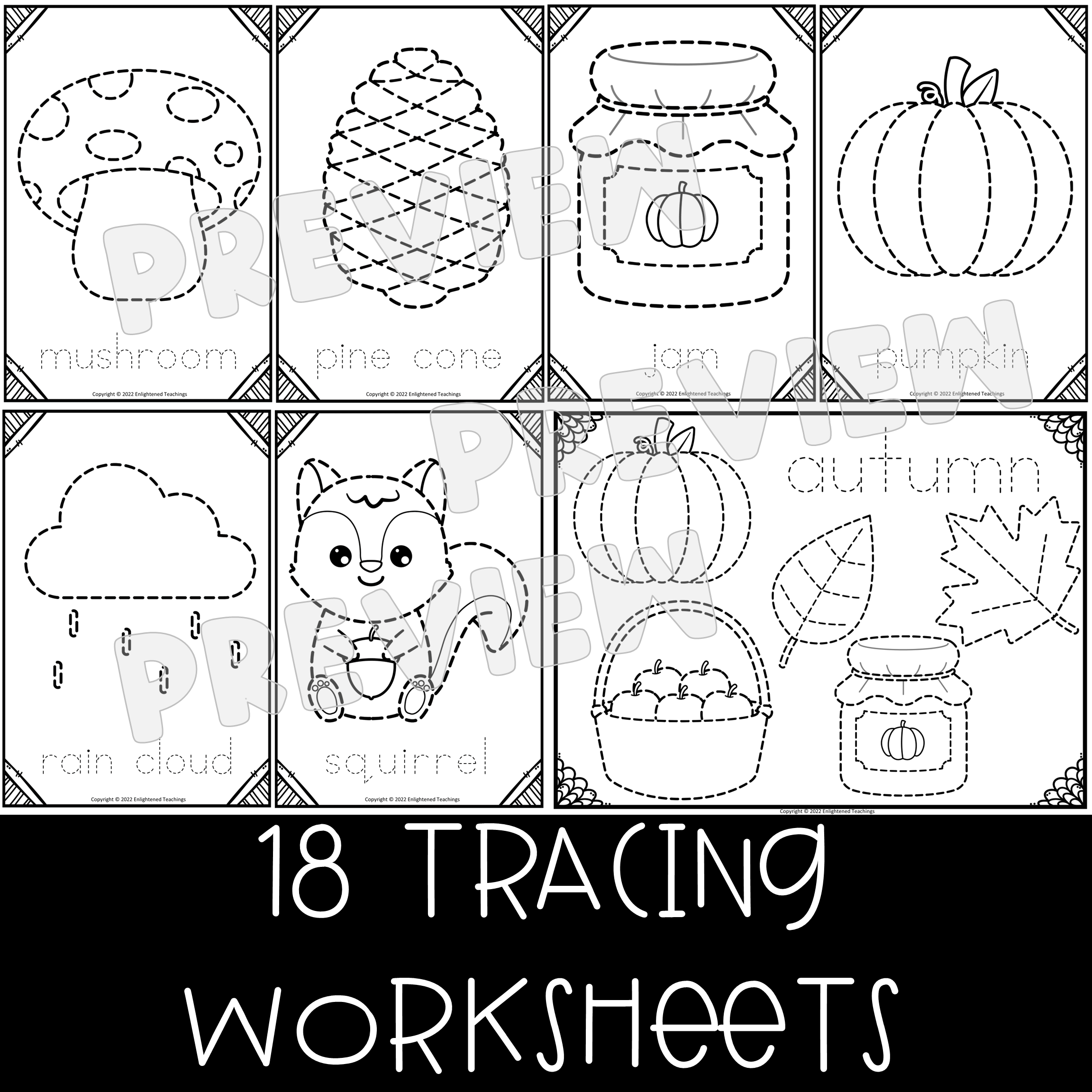 Autumn Fall Tracing Worksheets Fine Motor Activity, Fall Prewriting ...