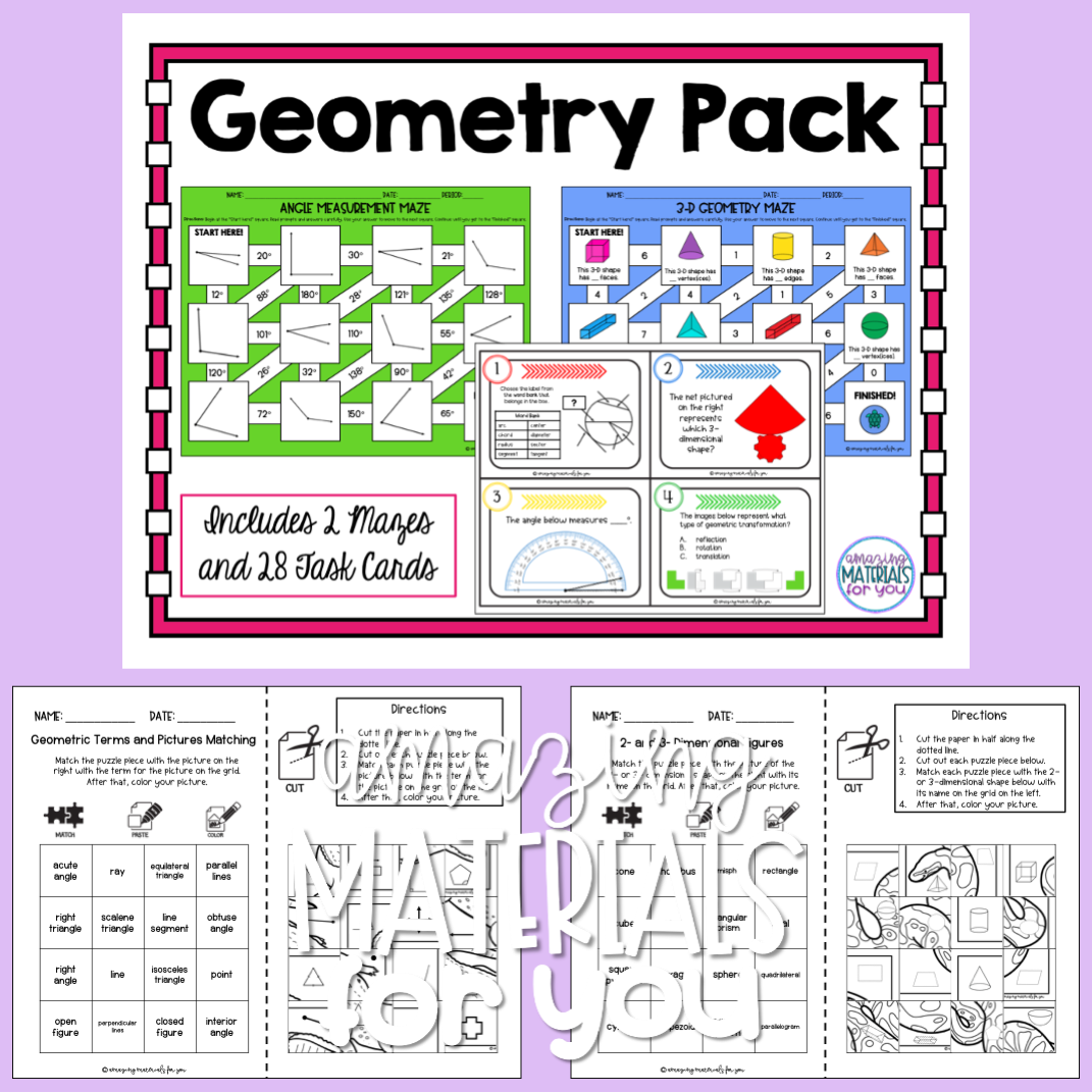 Geometry Puzzles, Mazes, Task Cards | Made By Teachers