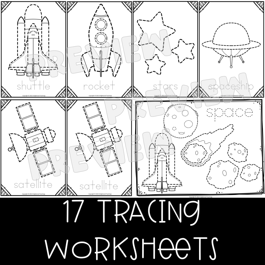 Space Tracing Worksheets Fine Motor Activity, Space Prewriting ...