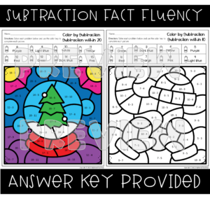 Winter Subtraction to 20 Color by Code Number NO PREP Coloring ...