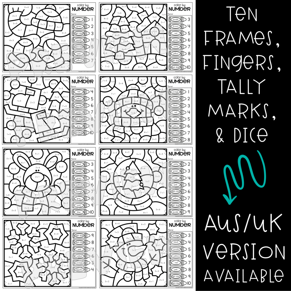 Winter Addition to 10 Color by Code Number NO PREP Coloring Worksheets ...