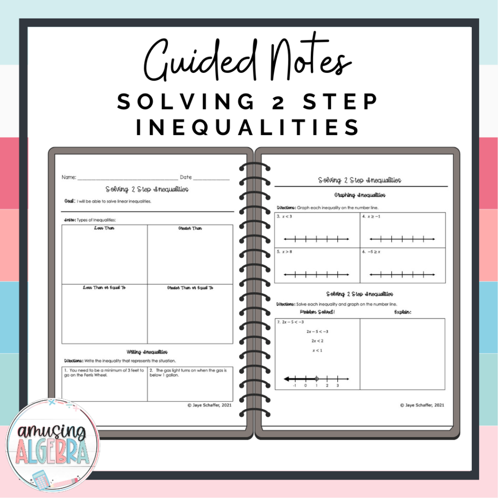 Algebra 1 Solving 2 Step Inequalities Scaffolded Guided Notes | Made By ...