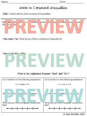 Algebra 1 Compound Inequalities Intro Guided Notes | Made By Teachers