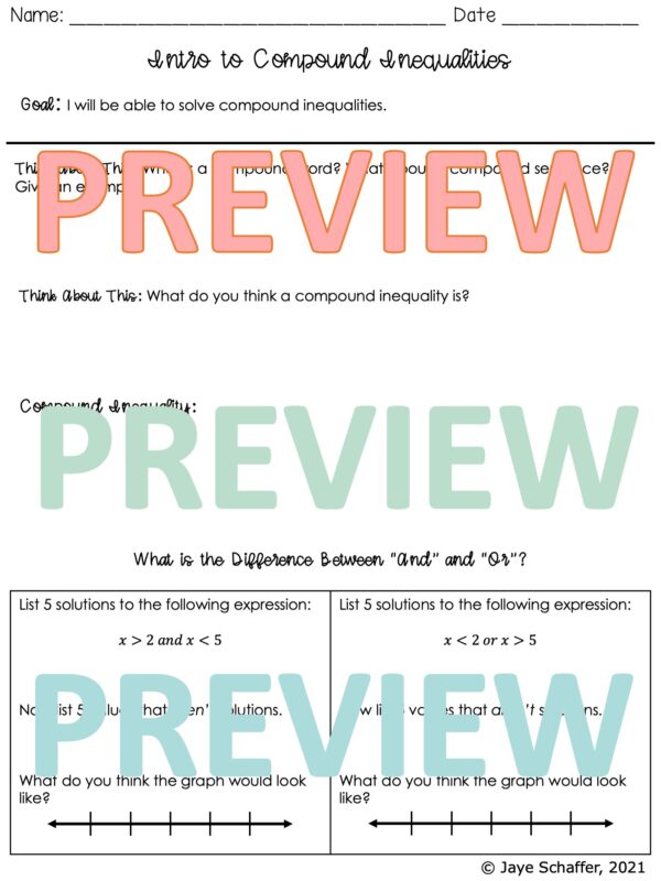 Algebra 1 Compound Inequalities Intro Guided Notes | Made By Teachers