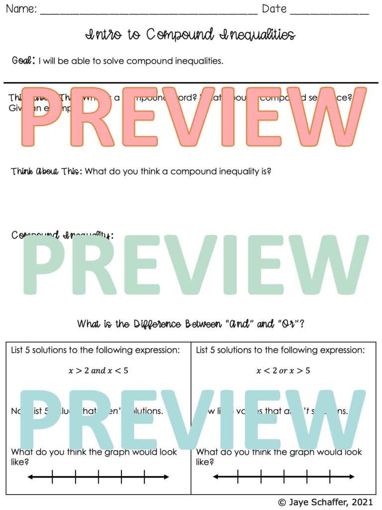 Algebra 1 Compound Inequalities Intro Guided Notes - Made By Teachers