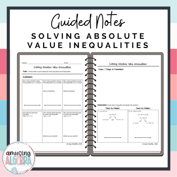 Algebra 1 Solving Absolute Value Inequalities Scaffolded Guided Notes ...