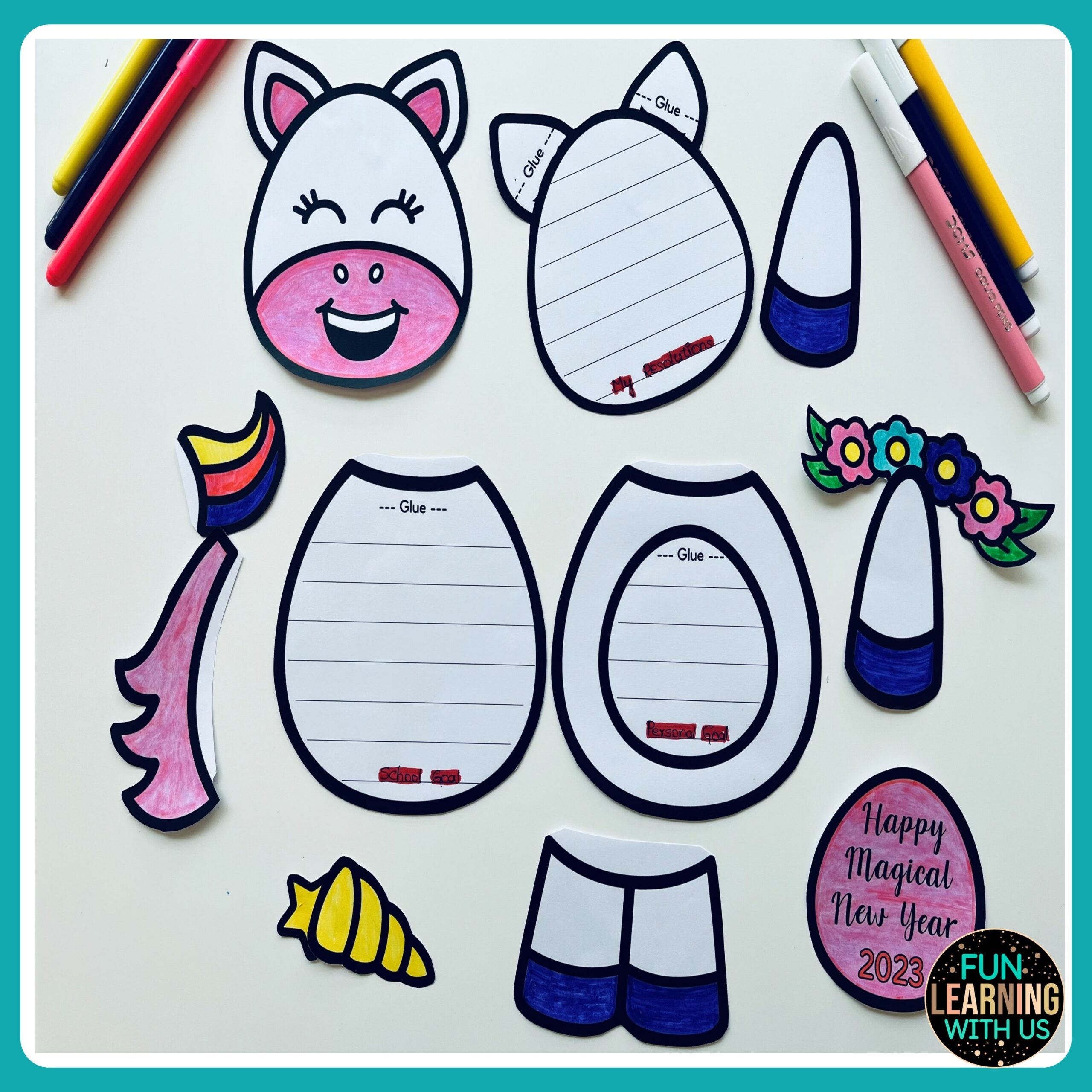 New Year 2023 Unicorn Craft Resolution & Goal Setting Bulletin Board ...