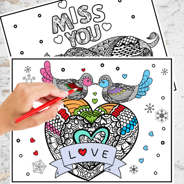 Valentine’s Day Animals Zentangle Coloring Sheets ,Mindfulness Stress ...