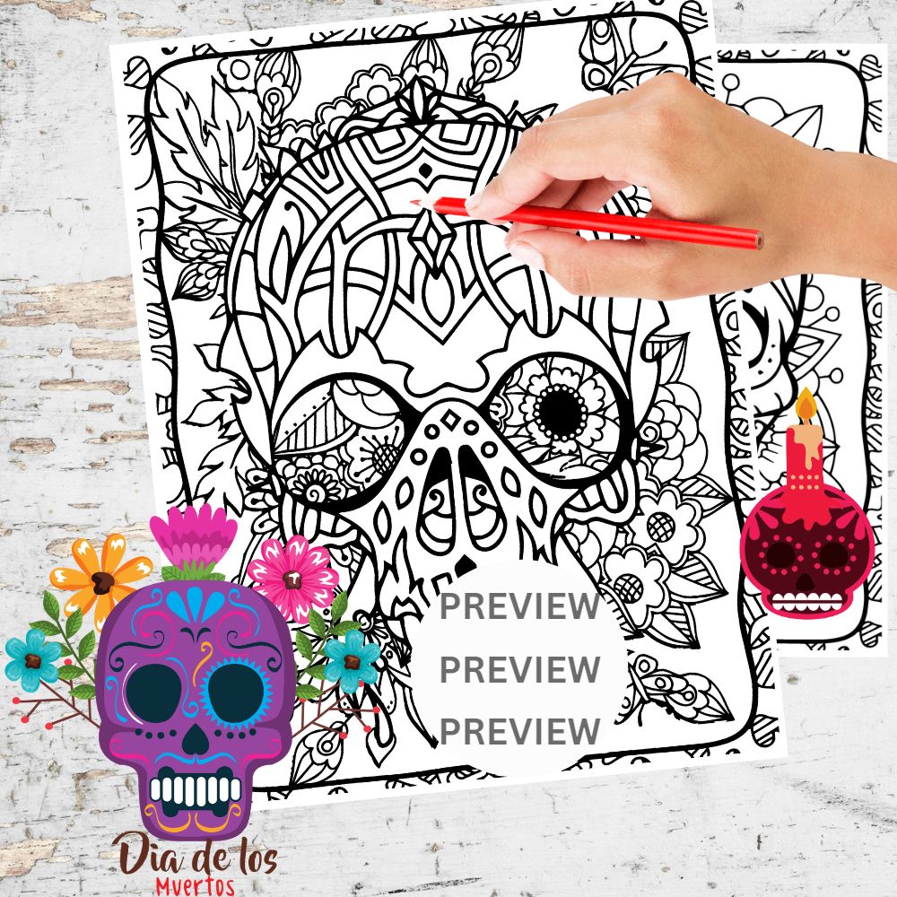 Day of the Dead (Dia de los Muertos) Sugar Skull Coloring Sheets ...