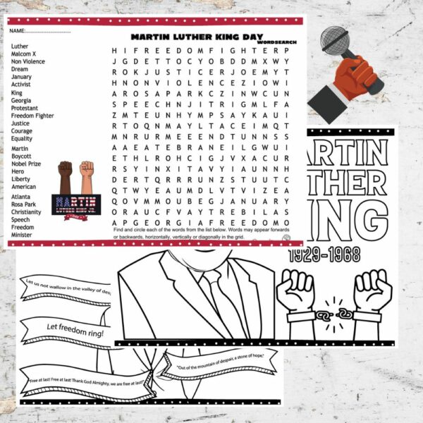 Martin Luther King Day Coloring Posters and Activities crosswords|word ...