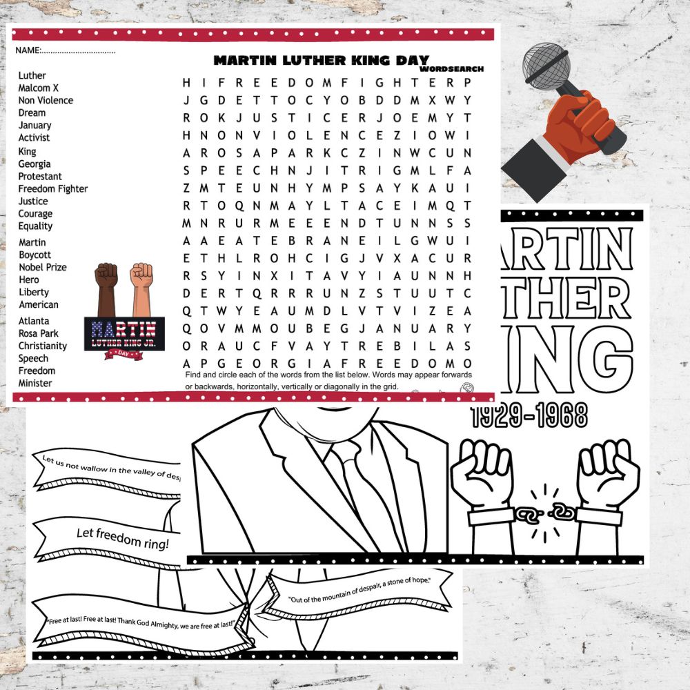 Martin Luther King Day Coloring Posters and Activities crosswords|word ...