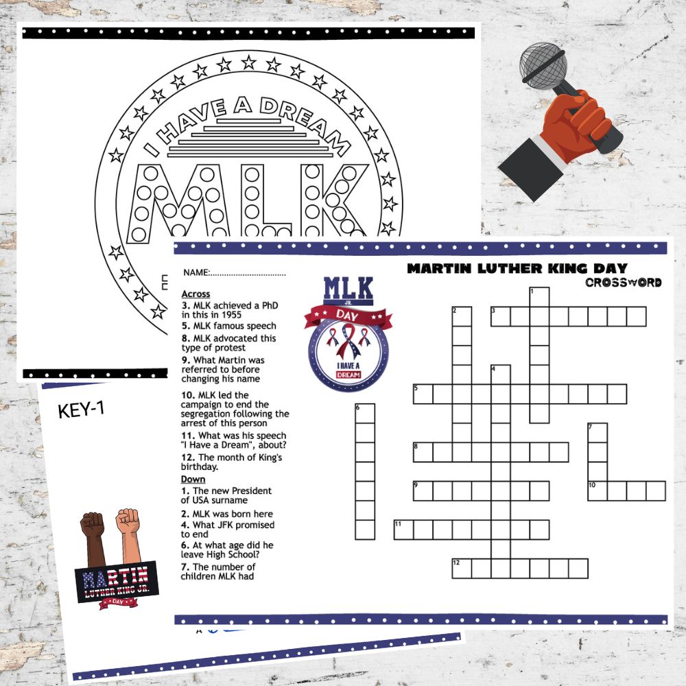 Martin Luther King Day Coloring Posters and Activities crosswords|word ...