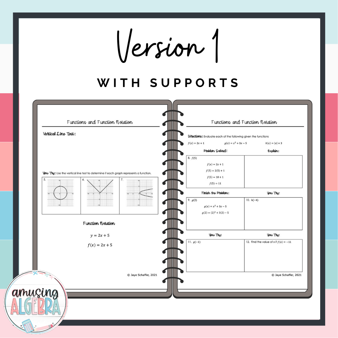 Algebra 1 Functions and Relations Scaffolded Guided Notes | Made By ...