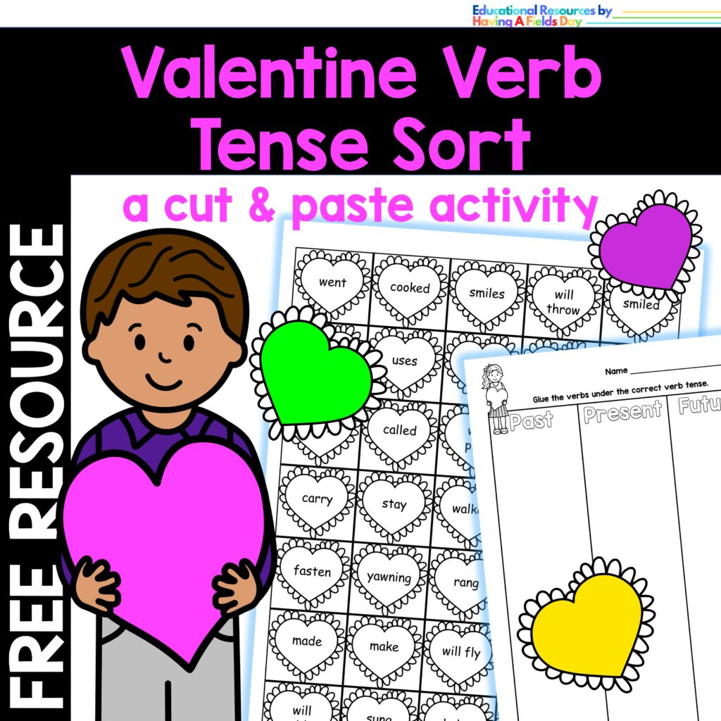 Valentine Verb Tense Sort Cut and Paste Activity | Made By Teachers