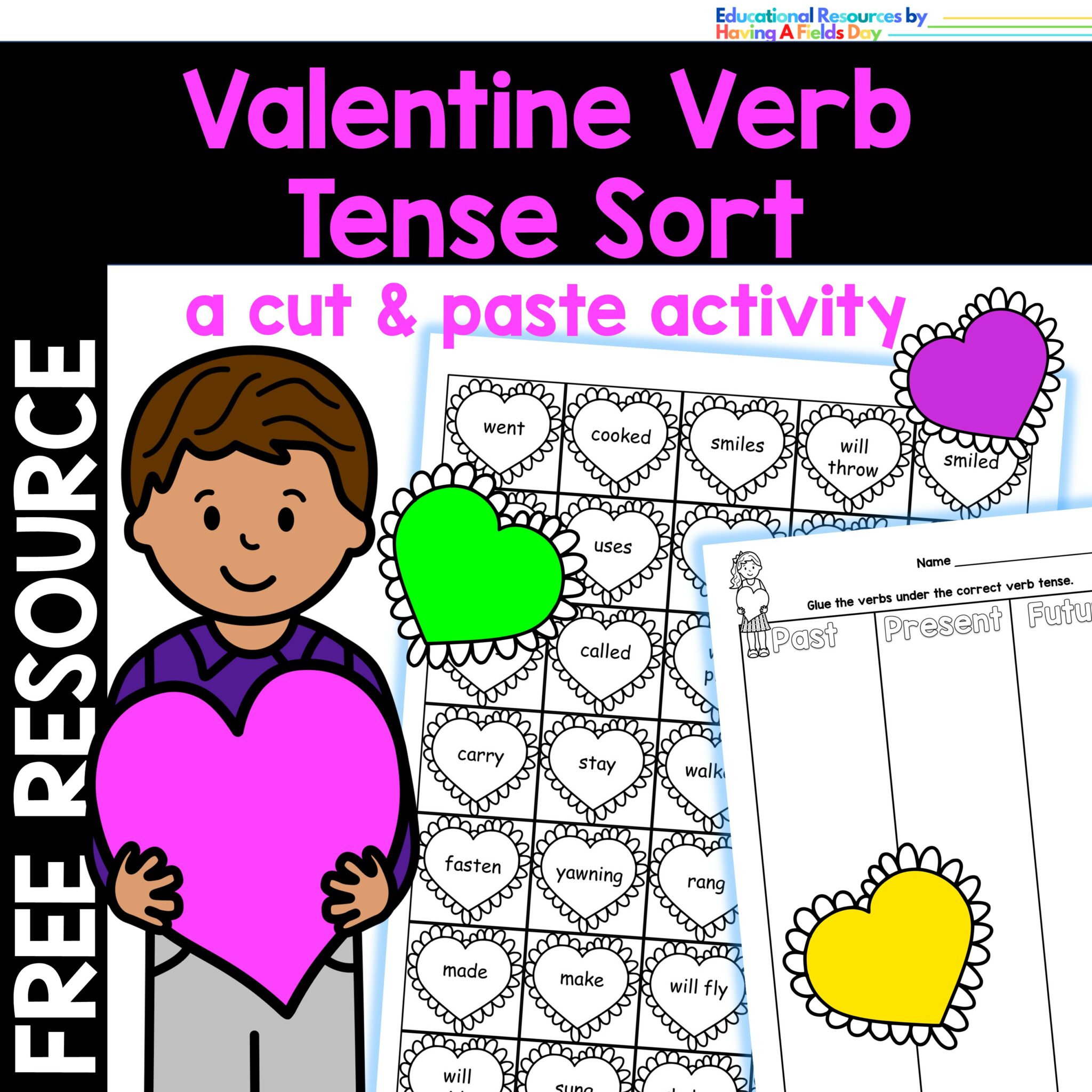 Valentine Verb Tense Sort Cut and Paste Activity | Made By Teachers
