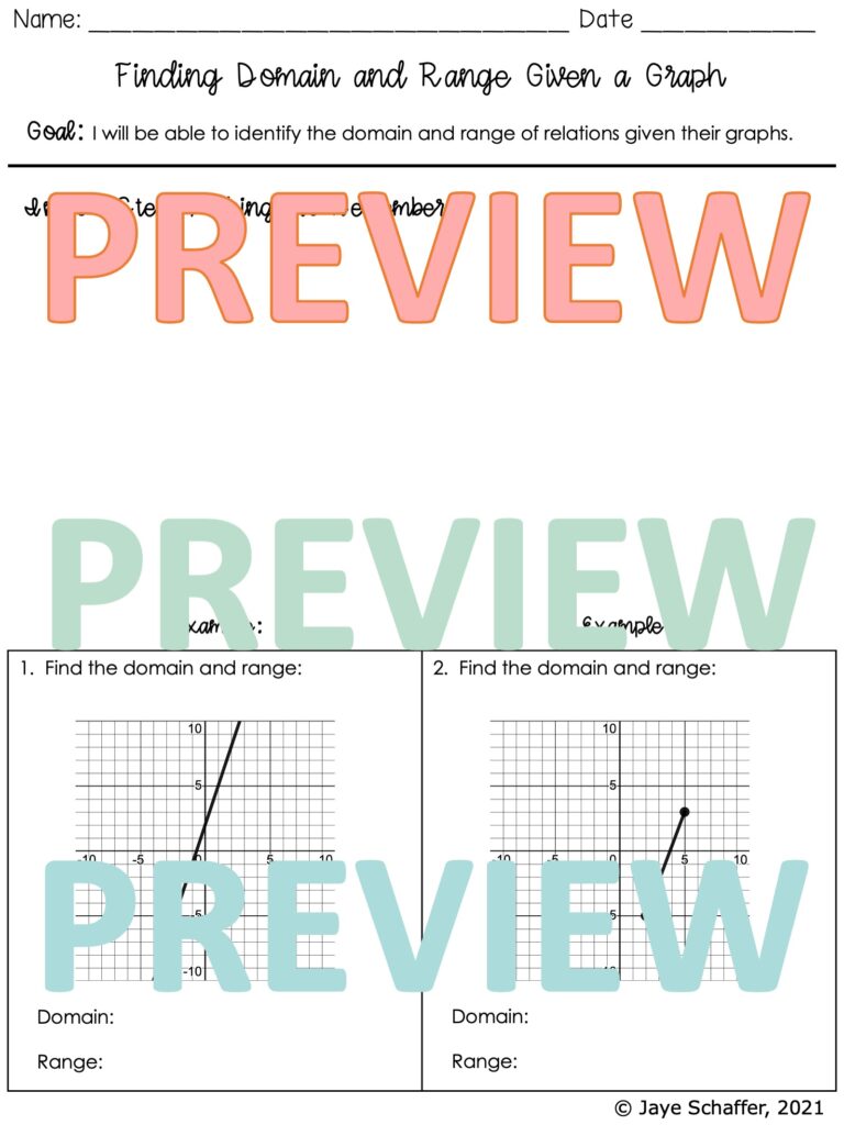 Algebra 1 Finding Domain and Range From a Graph Guided Notes | Made By ...