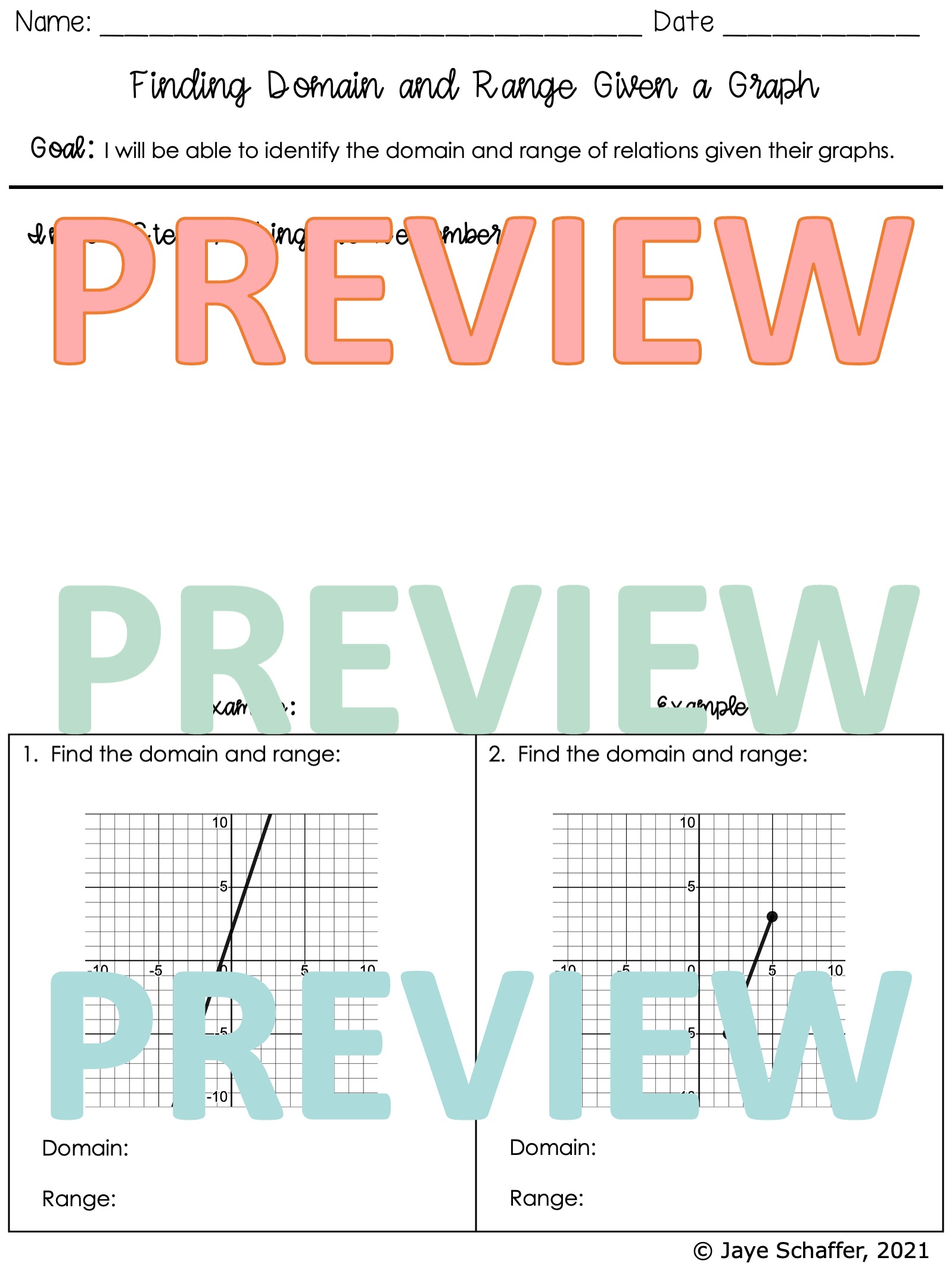 Algebra 1 Finding Domain and Range From a Graph Guided Notes | Made By ...