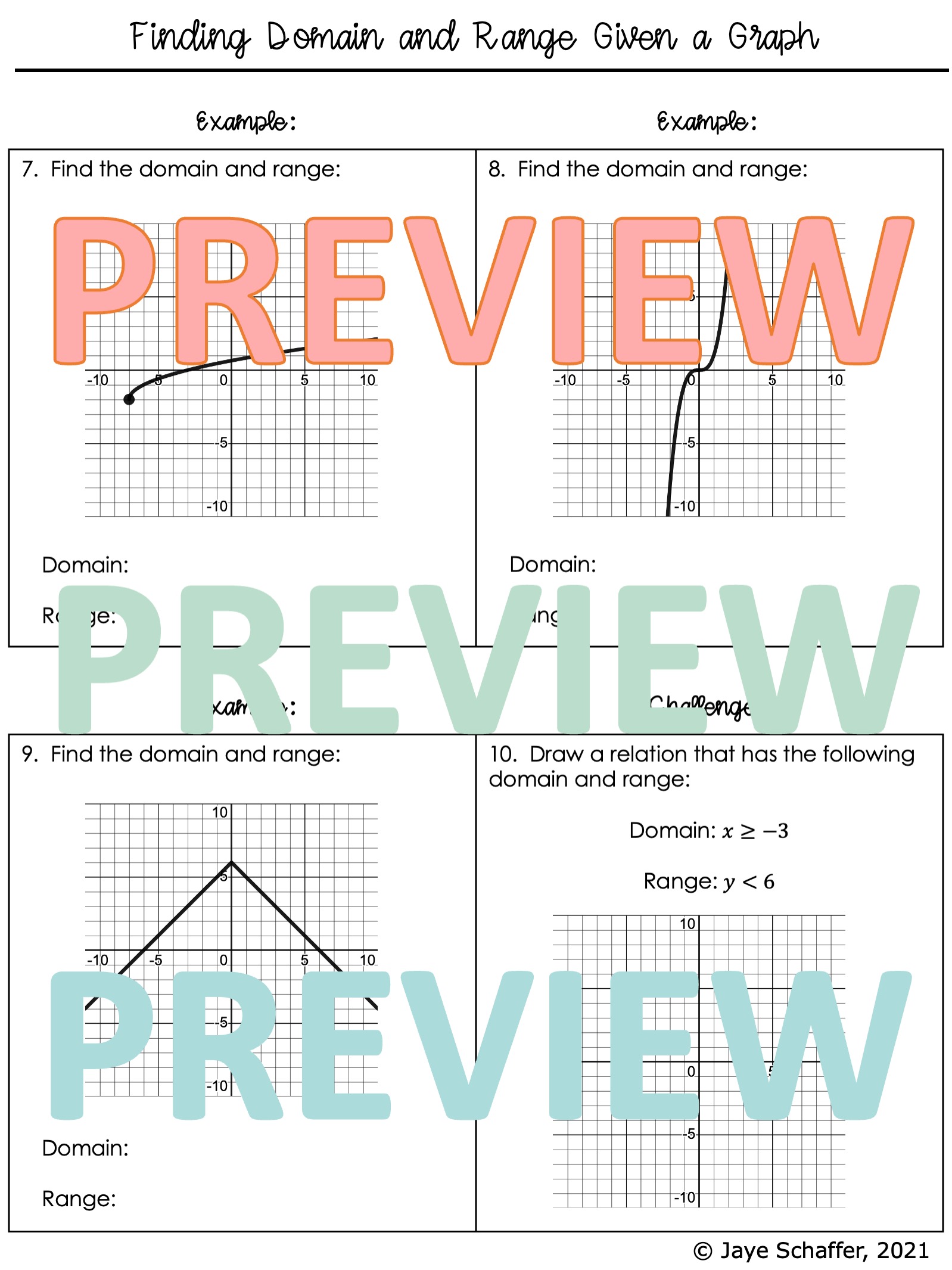Algebra 1 Finding Domain and Range From a Graph Guided Notes | Made By ...
