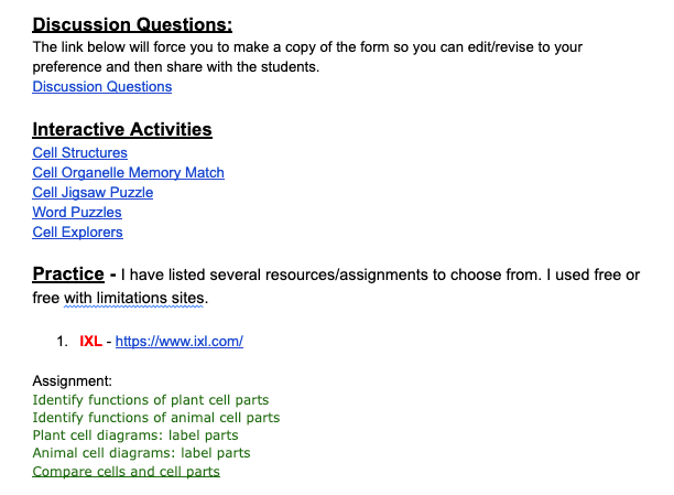 Complete Online Distance Learning Cell Structure & Function 6.LS1.2, MS ...