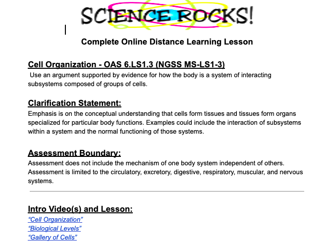 Complete Online Distance Learning Cell Organization 6.LS1.3, MS-LS1-3 ...
