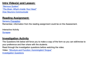 Complete Online Distance Learning Sensory Receptors 6.LS1.8, MS-LS1-8 ...
