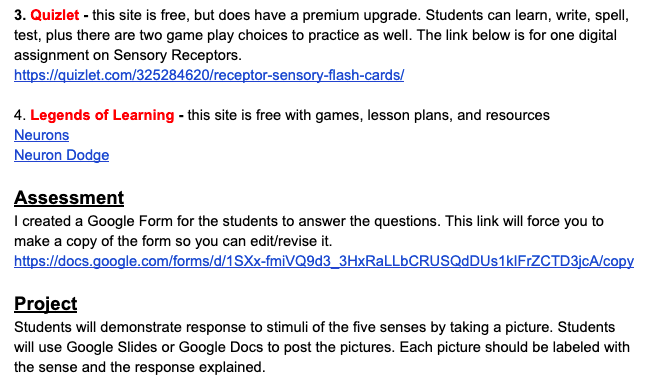 Complete Online Distance Learning Sensory Receptors 6.LS1.8, MS-LS1-8 ...