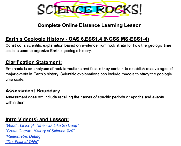 Complete Online Distance Learning Earth's Geologic History 6.ESS1.4, MS ...