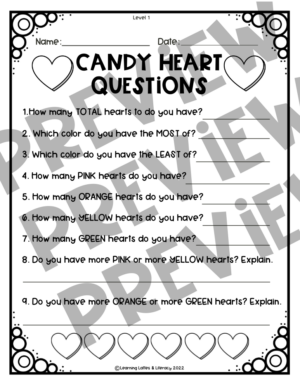 Candy Hearts Graphing Valentine's Day Math Sorting Center February Math ...