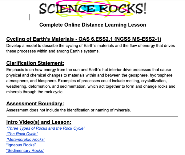 Complete Online Distance Learning Cycling Earth's Materials 6.ESS2.1 ...