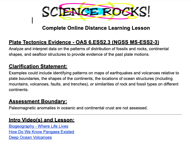 Complete Online Distance Learning Plate Tectonic Evidence 6.ESS2.3, MS ...