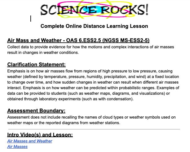 Complete Online Distance Learning Air Mass and Weather 6.ESS2.5, MS ...